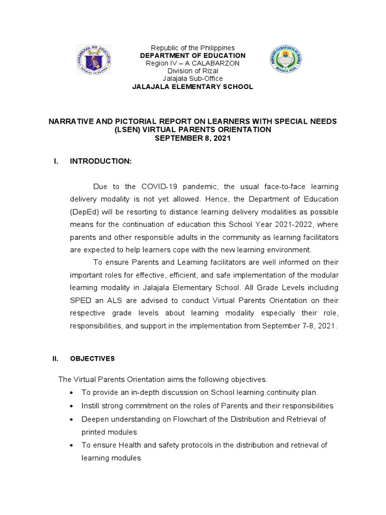 Lsen Narrative & Pictorial Report On Parents Orientation | PDF ... Lsen Narrative & Pictorial Report On Parents Orientation | PDF ...