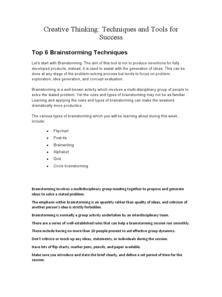 Creative Thinking: Techniques and Tools For Success | PDF ...