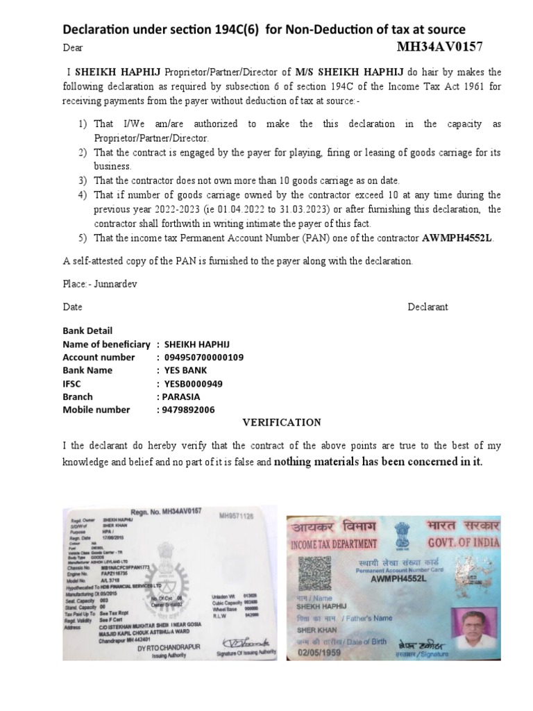 Declaration Under Section 194C | Download Free PDF | Government | Public Finance
