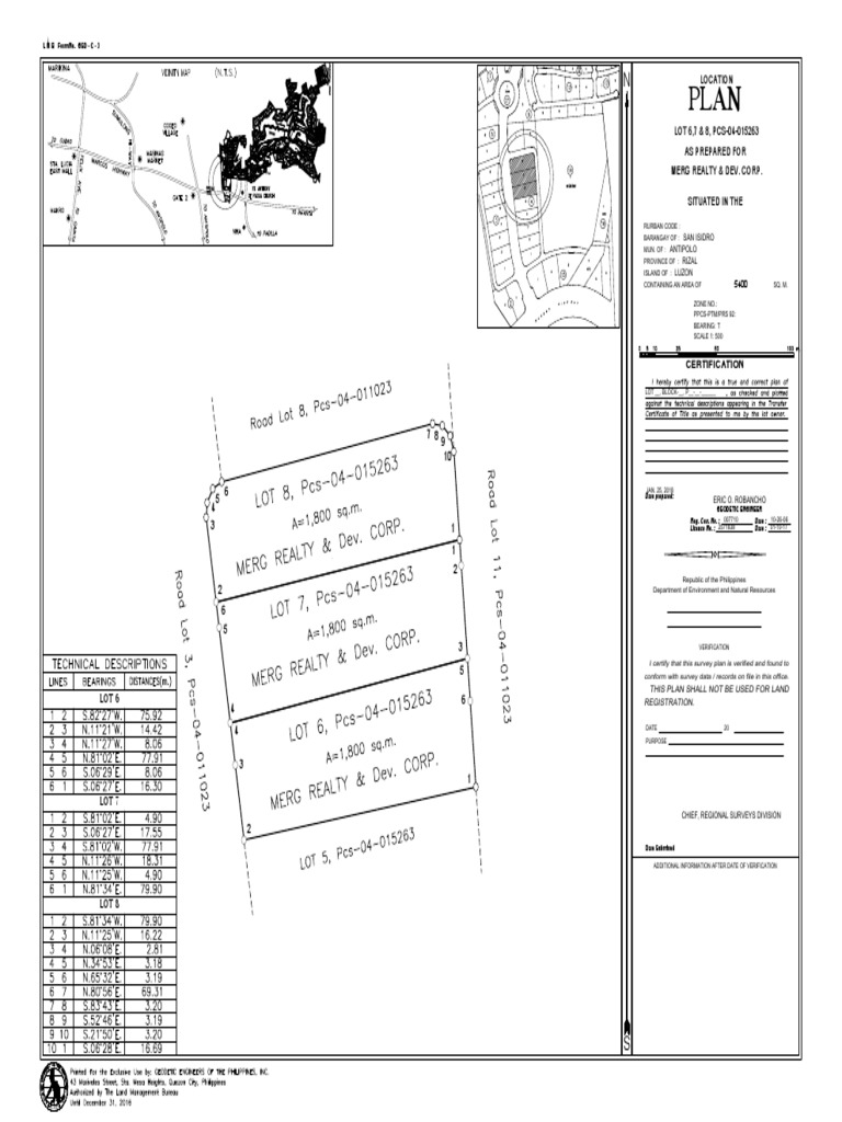 Survey Plan for Lots 6, 7, & 8 Showing Location and Boundaries in the ...