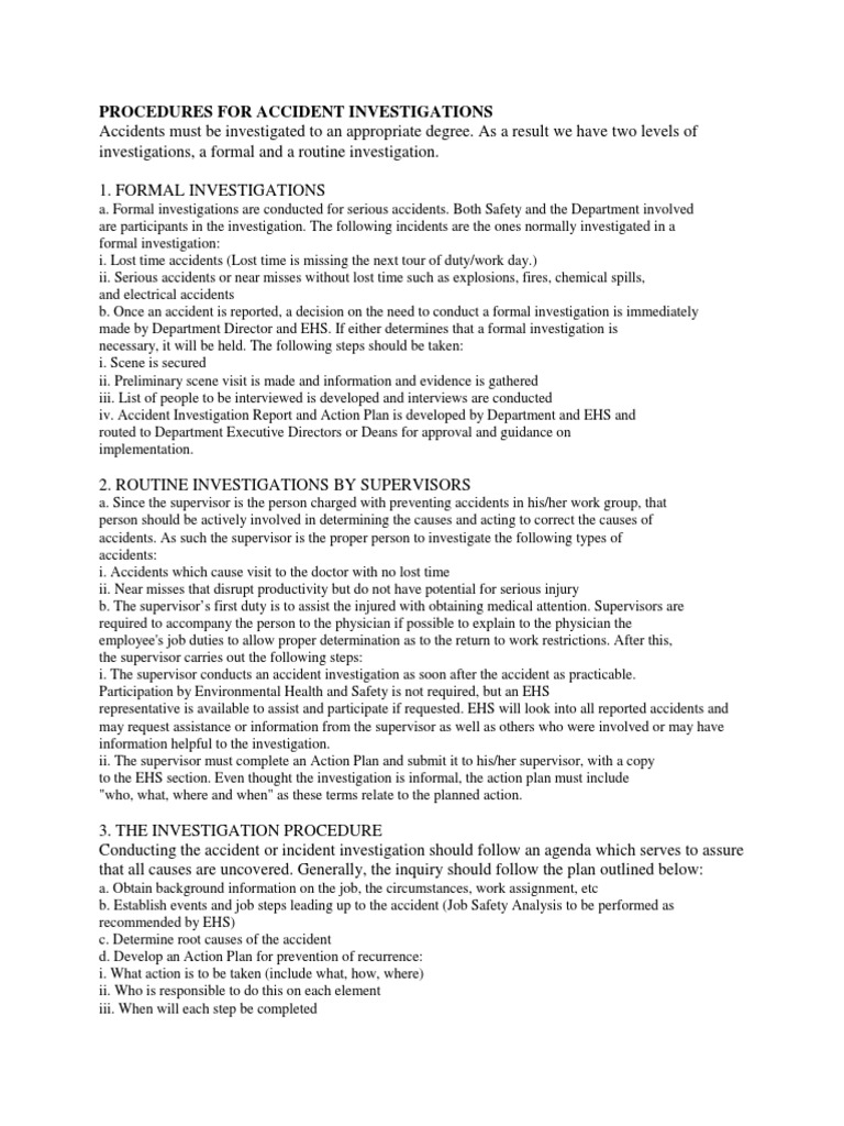 Accident Investigation Procedures Guide | PDF | Physician | Supervisor