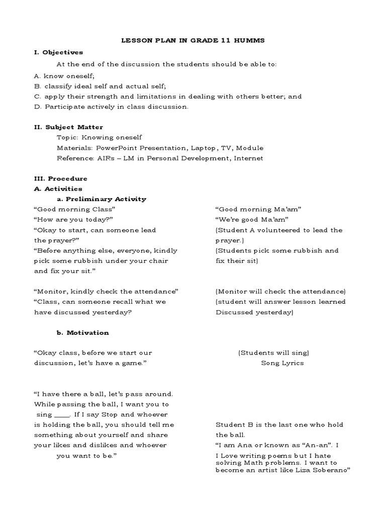 LESSON PLAN in Personal Development | PDF | Self | Thought