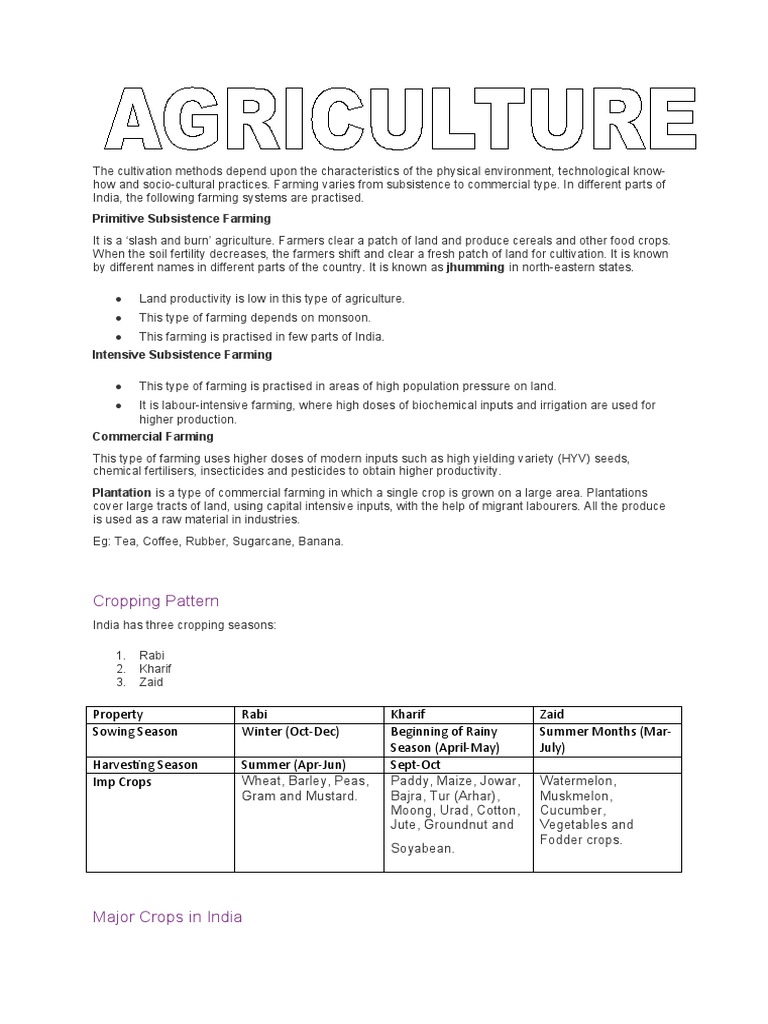 Cropping Pattern: Primitive Subsistence Farming | PDF | Agriculture ...