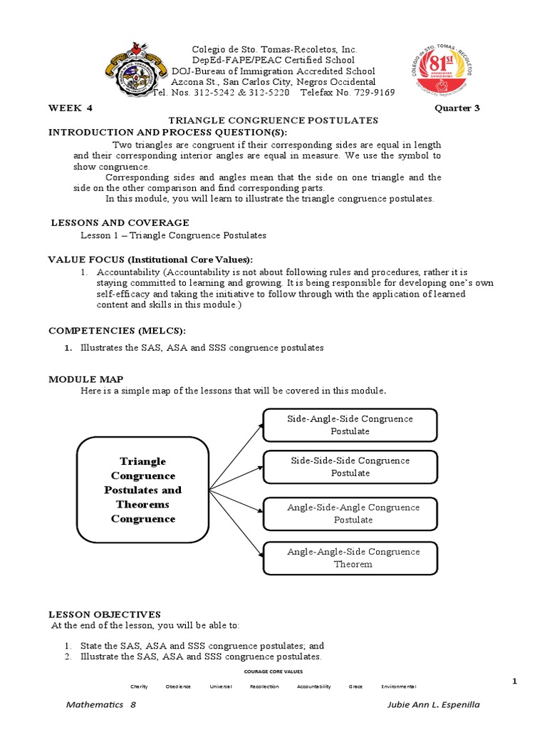Math - Q3 - Module 4 - Triangle Congruence (AutoRecovered) | PDF ...