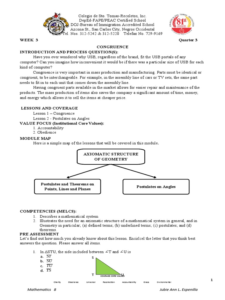 Math - Q3 - Module 2 - Axiomatic Structure of Geometry | PDF
