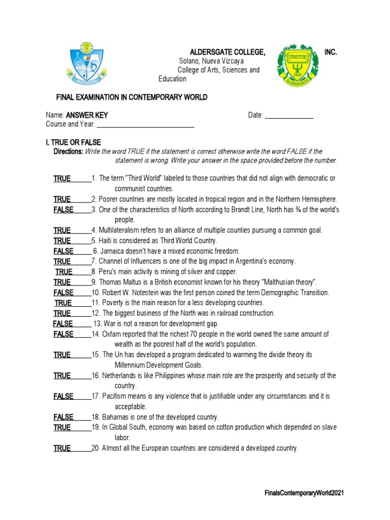 Final Examination in Contemporary World | PDF | Human Migration ...