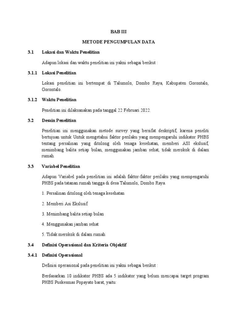 Metode Pengumpulan Data PHBS Gorontalo | PDF