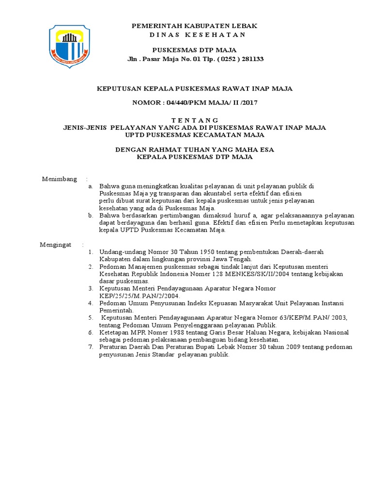 SK Tentang Jenis Pelayanan Yang Disediakan | PDF