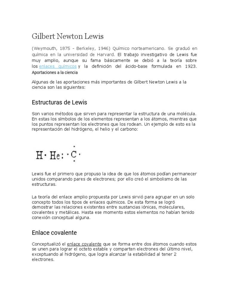 Aportaciones de Gilbert Newton Lewis | PDF | Filosofía | Ciencia y ...