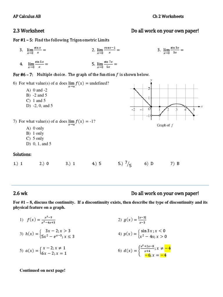 2.3 Worksheet Do All Work On Your Own Paper! | PDF | Trigonometric ...