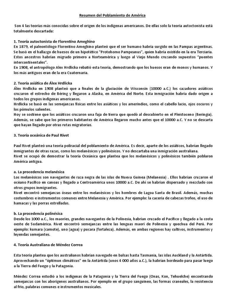Resumen Del Poblamiento de América | PDF