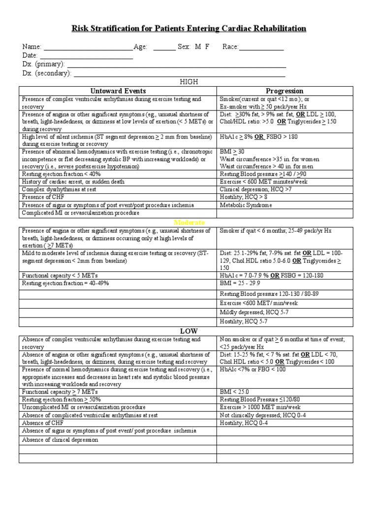 Risk Stratification For Cardiac Rehabilitation | PDF | Heart Failure | Fat