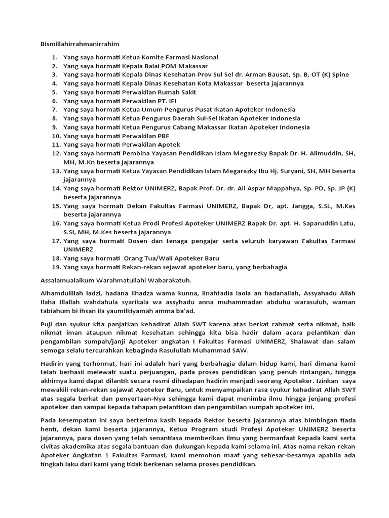 Sambutan Perwakilan Mahasiwa | PDF