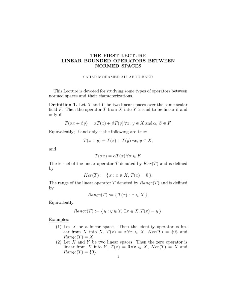 The First Lecture Linear Bounded Operators Between Normed Spaces Pdf Linear Map Banach Space