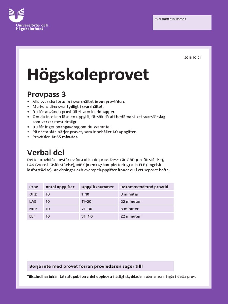 Provpass 3 Verbal Utan Elf - 1543655469353 | PDF