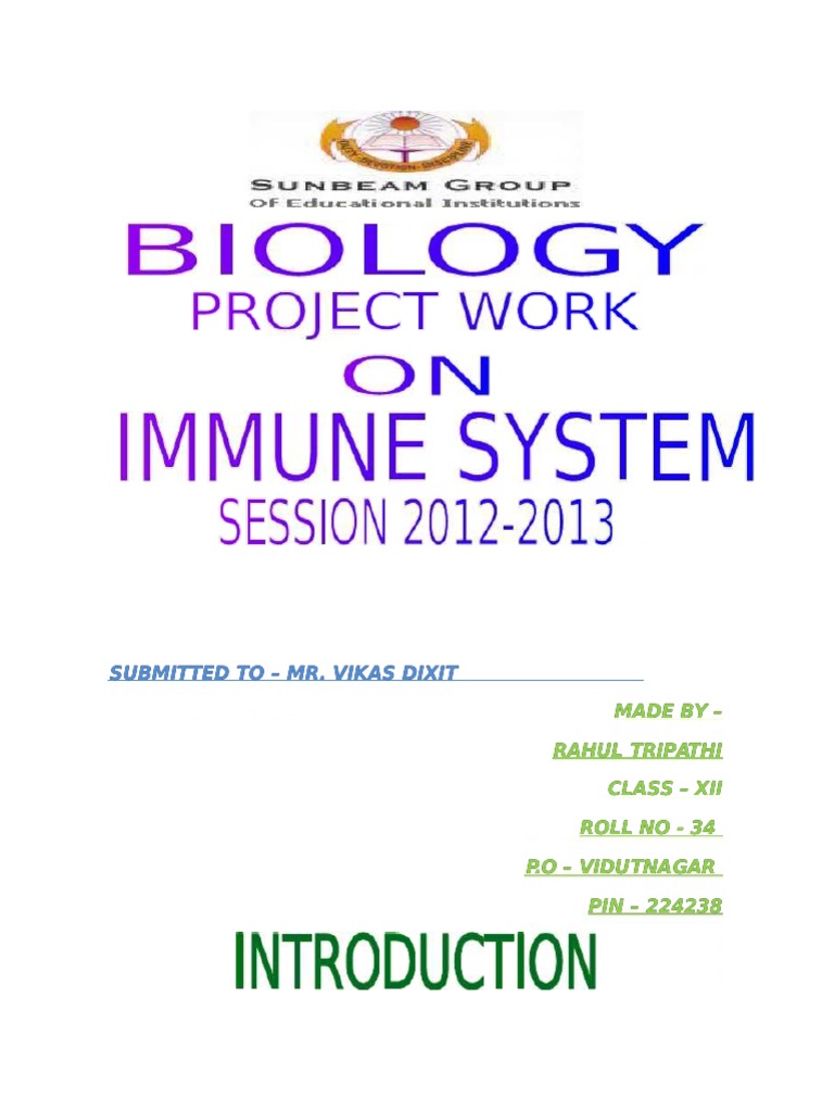 Qdoc - Tips Biology Project On Immunity For Class 12th | PDF | Immune ...