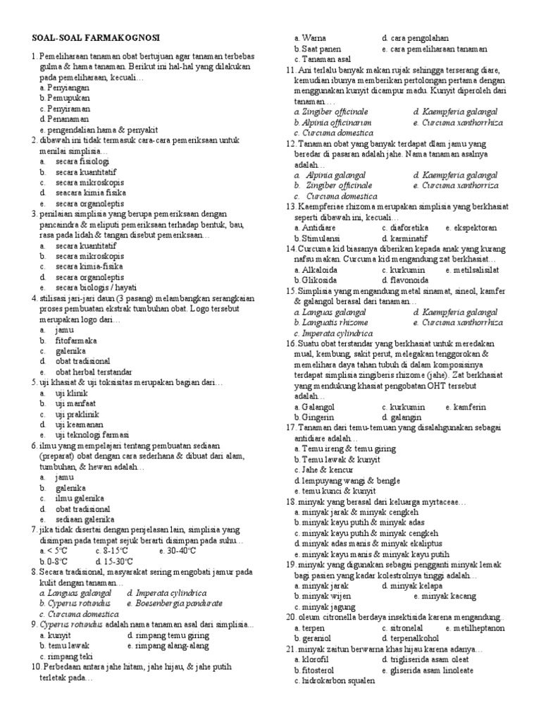 Soal Uas Farmakognosi by Alin | PDF