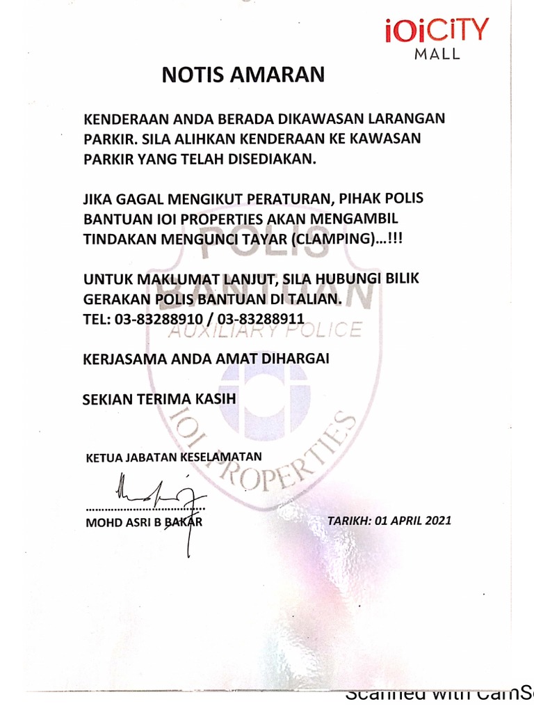 Notis Amaran Clamping | PDF