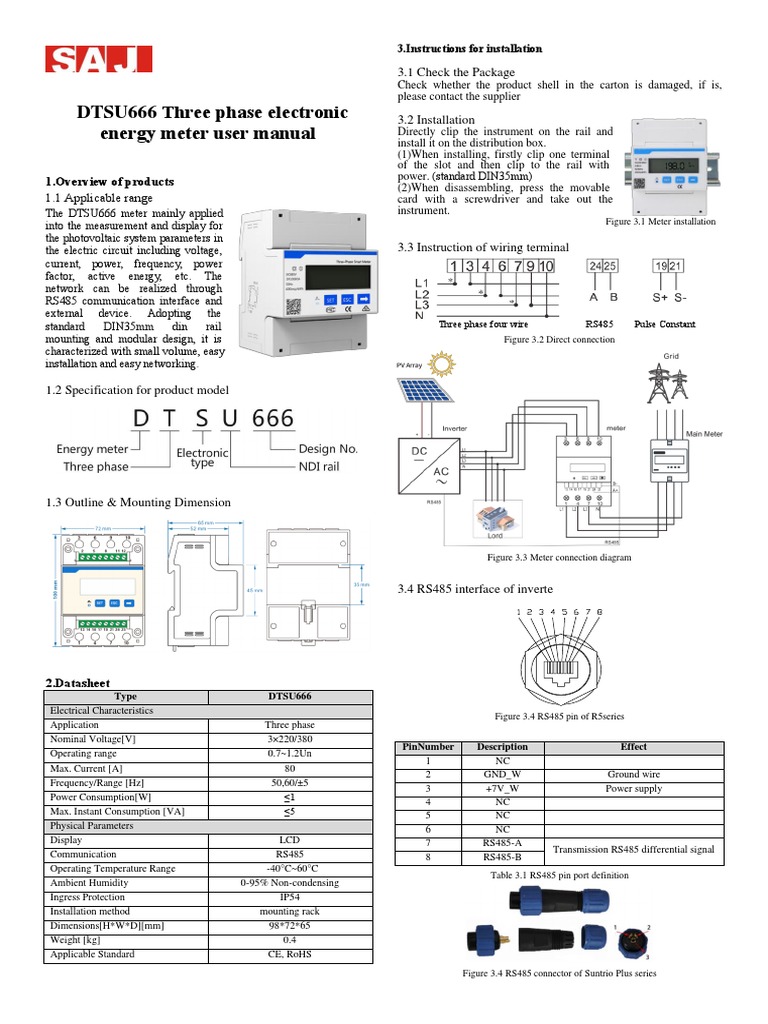DTSU666 Three Phase Electronic Energy Meter User Manual: 1.overview of ...