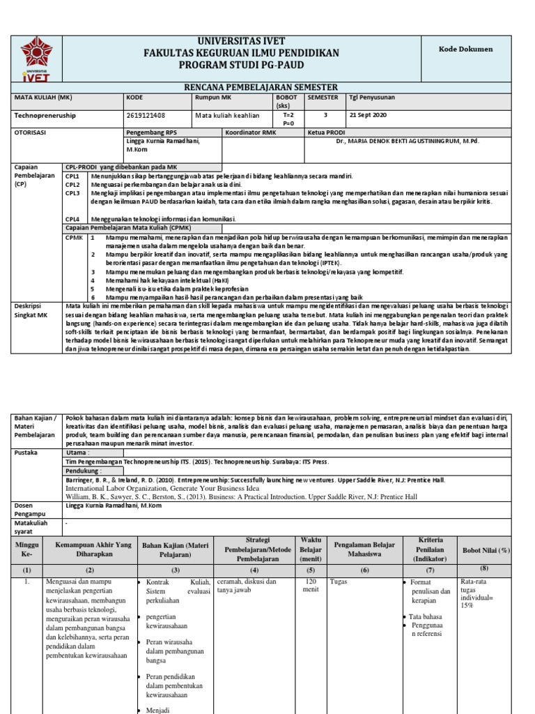RPS Technopreneurship | PDF | Karier & Perkembangan | Seni