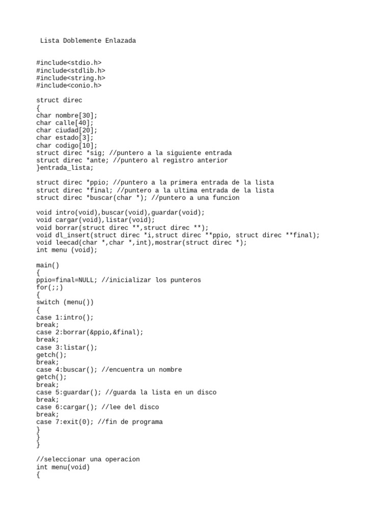 Lista Doblemente Enlazada | PDF | Puntero (Programación de computadora ...