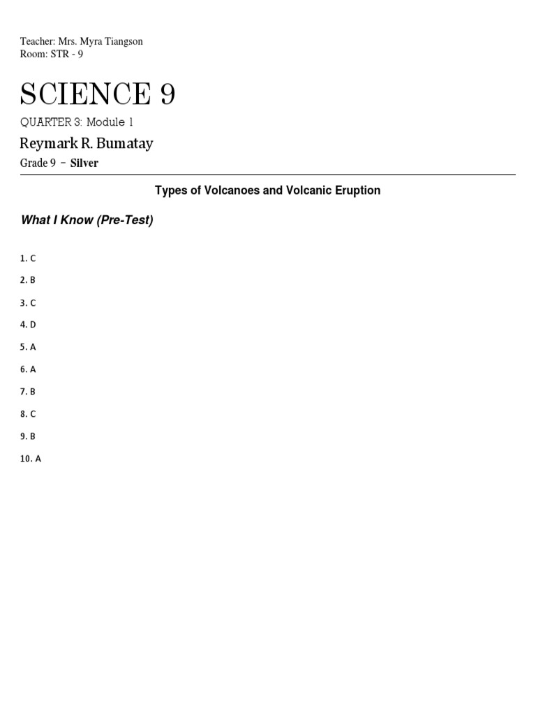 Science 9 Quarter 3 - Module 1 | PDF | Types Of Volcanic Eruptions ...