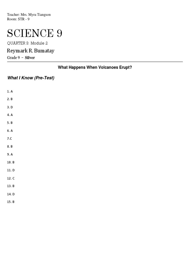 Science 9 Quarter 3 - Module 2 | PDF | Volcano | Types Of Volcanic ...