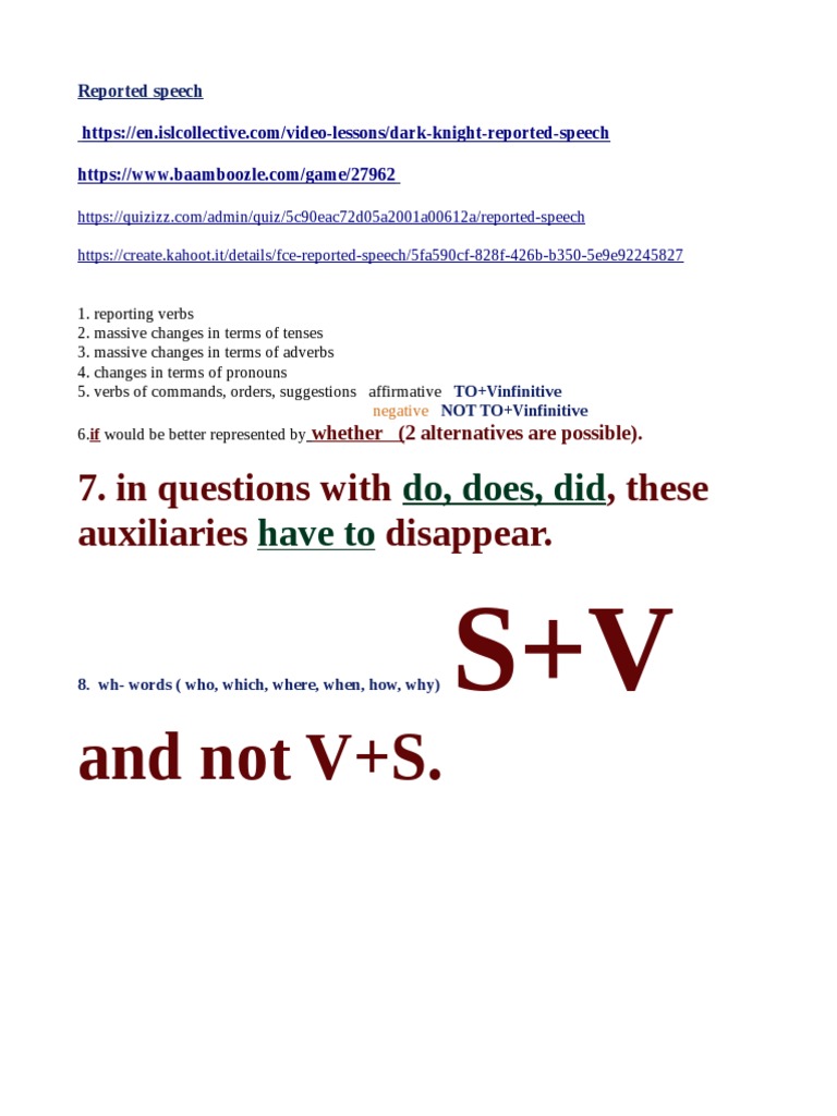 Guide to Reported Speech: Forms, Structures, and Examples | PDF | Verb ...