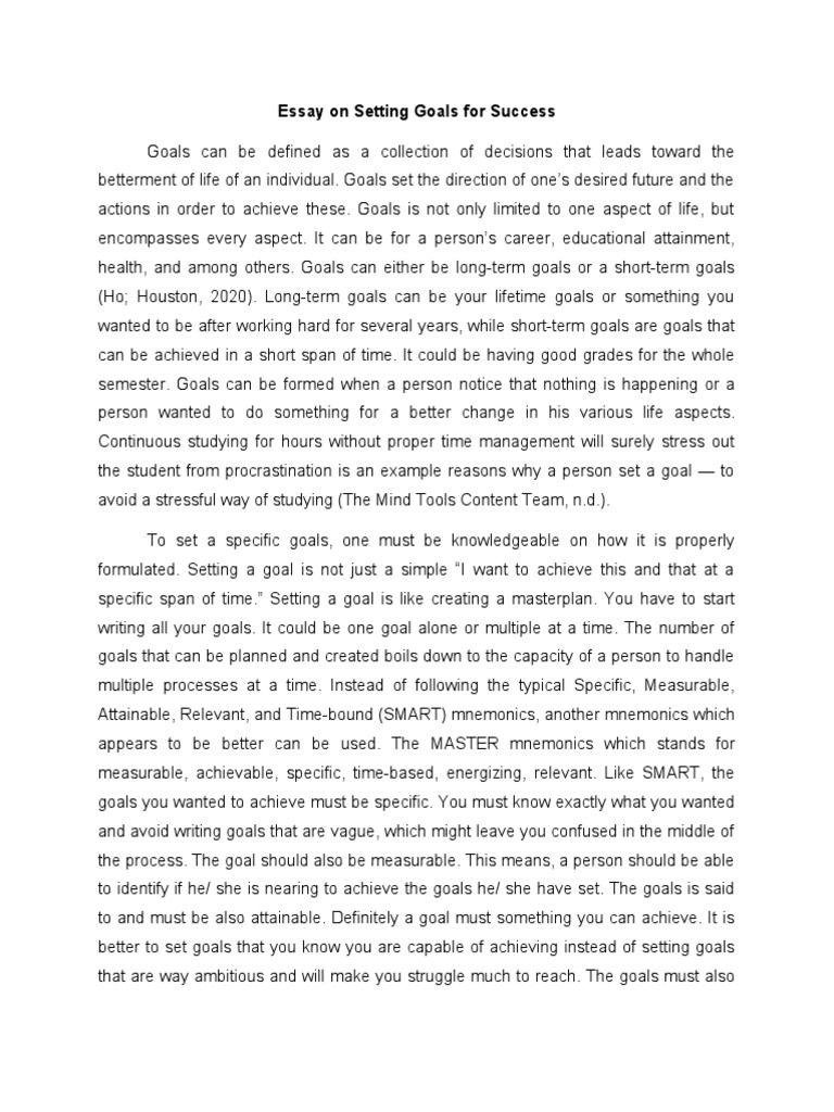 Essay On Setting Goals For Success | PDF | Goal | Goal Setting