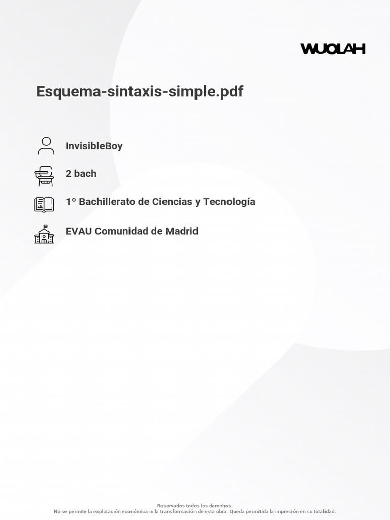 Wuolah Free Esquema Sintaxis Simple | PDF | Asunto (gramática) | Verbo