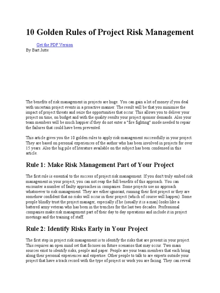 10 Golden Rules of Project Risk Management | PDF | Risk | Risk Management