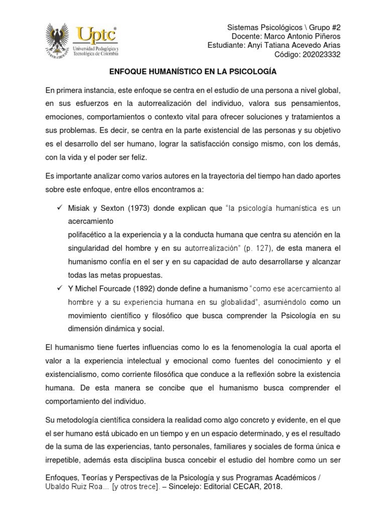 Enfoque Humanístico en La Psicología | PDF | Sicología | Existencialismo