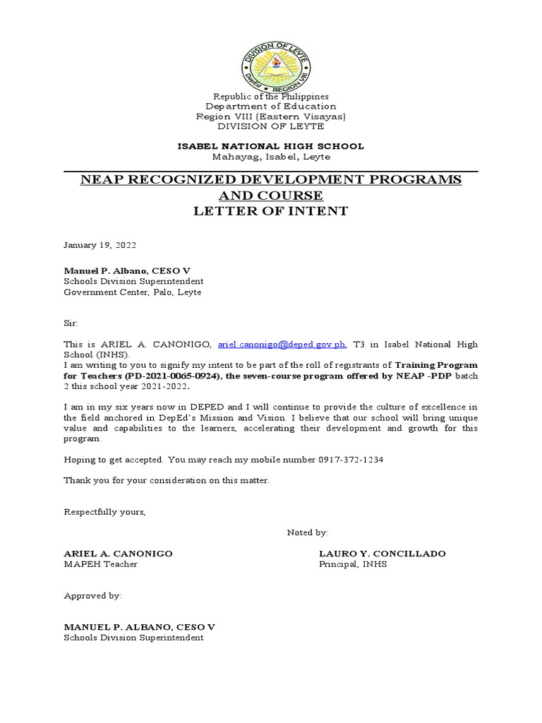 Neap Recognized Development Programs and Course Letter of Intent | PDF