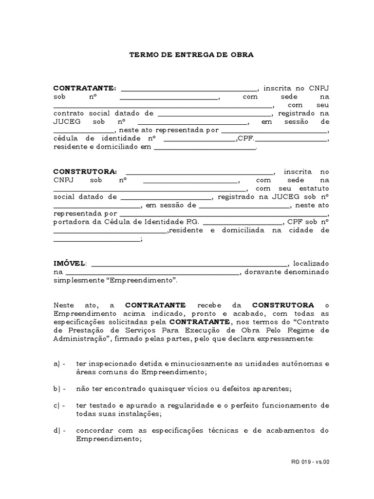 Termo de Entrega de Obra | PDF