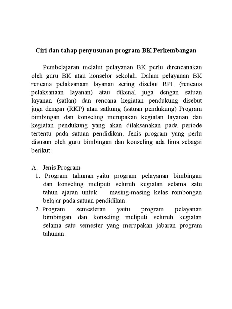 Bahan Bacaan Ciri Dan Tahap Penyusunan Program BK Perkembangan | PDF