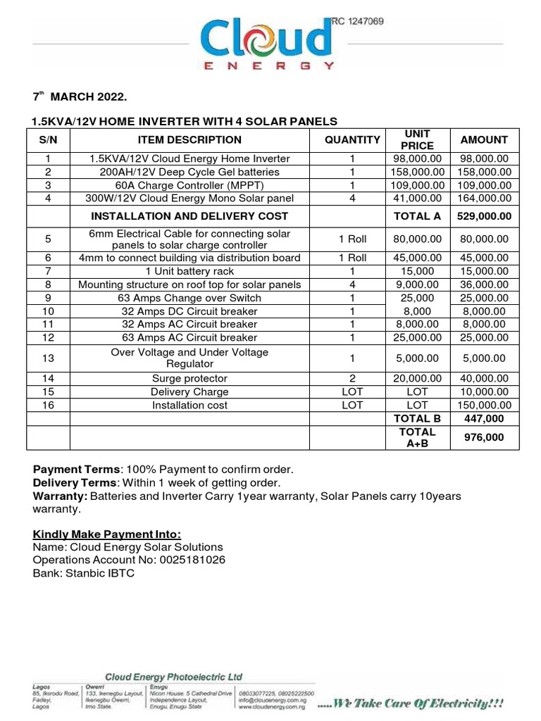 S/N Item Description Quantity Unit Price Amount: Warranty | PDF | Power ...
