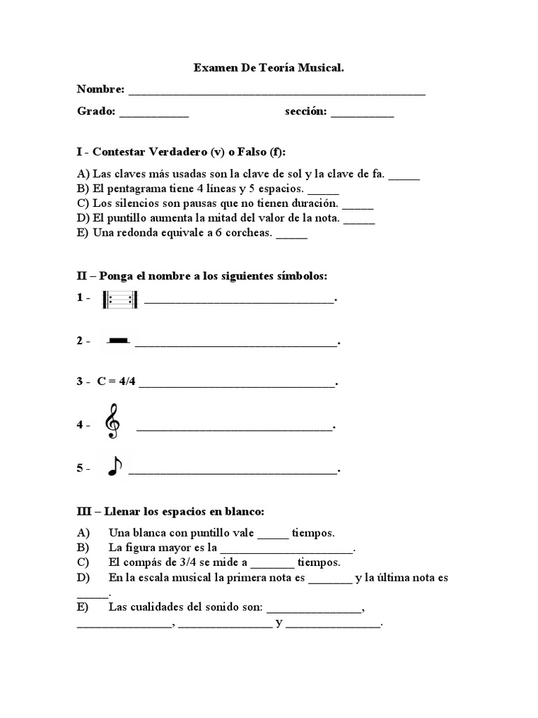 Examen de Teoria Musical Basica | PDF