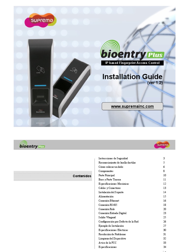 BioEntryPlus Manual Esp | PDF | Huella dactilar | Dirección IP