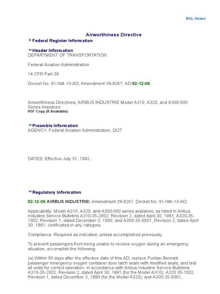 Airworthiness Directive: Federal Register Information Header ...