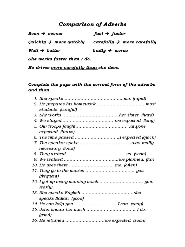 Comparison of Adverbs | PDF