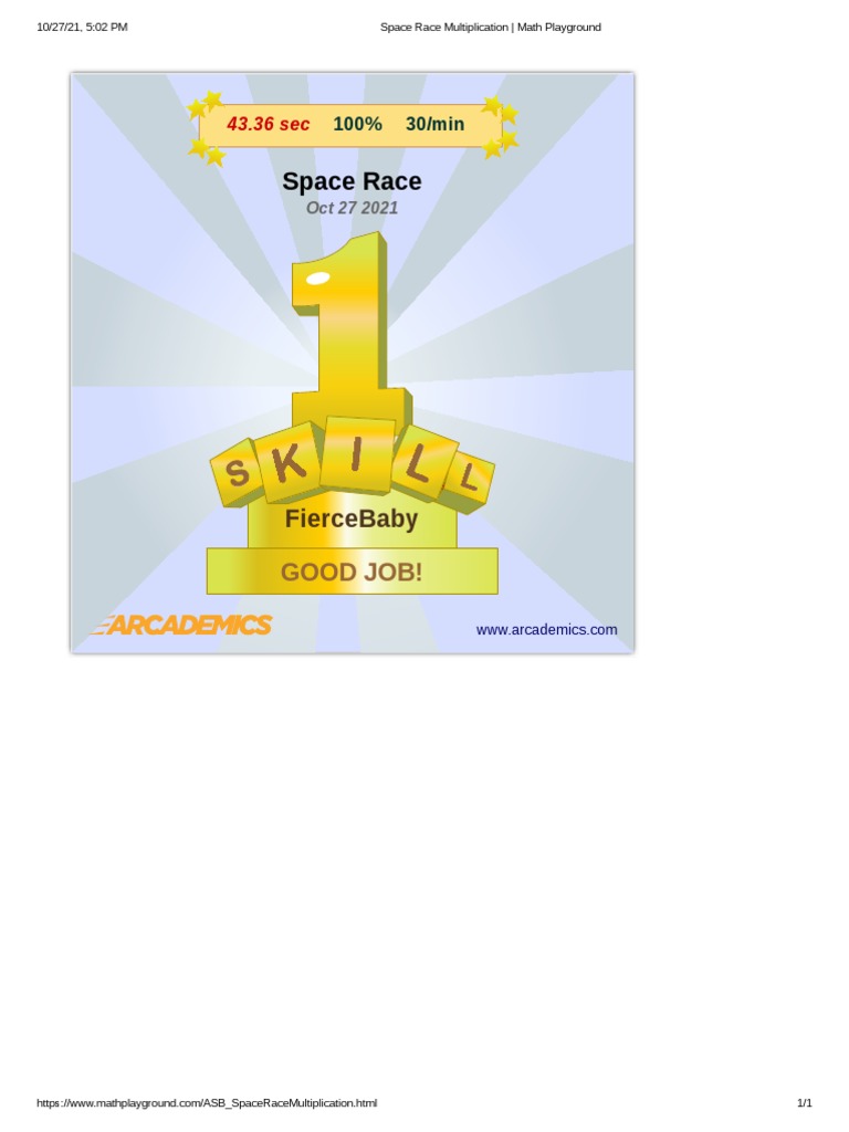 Space Race Multiplication - Math Playground | PDF