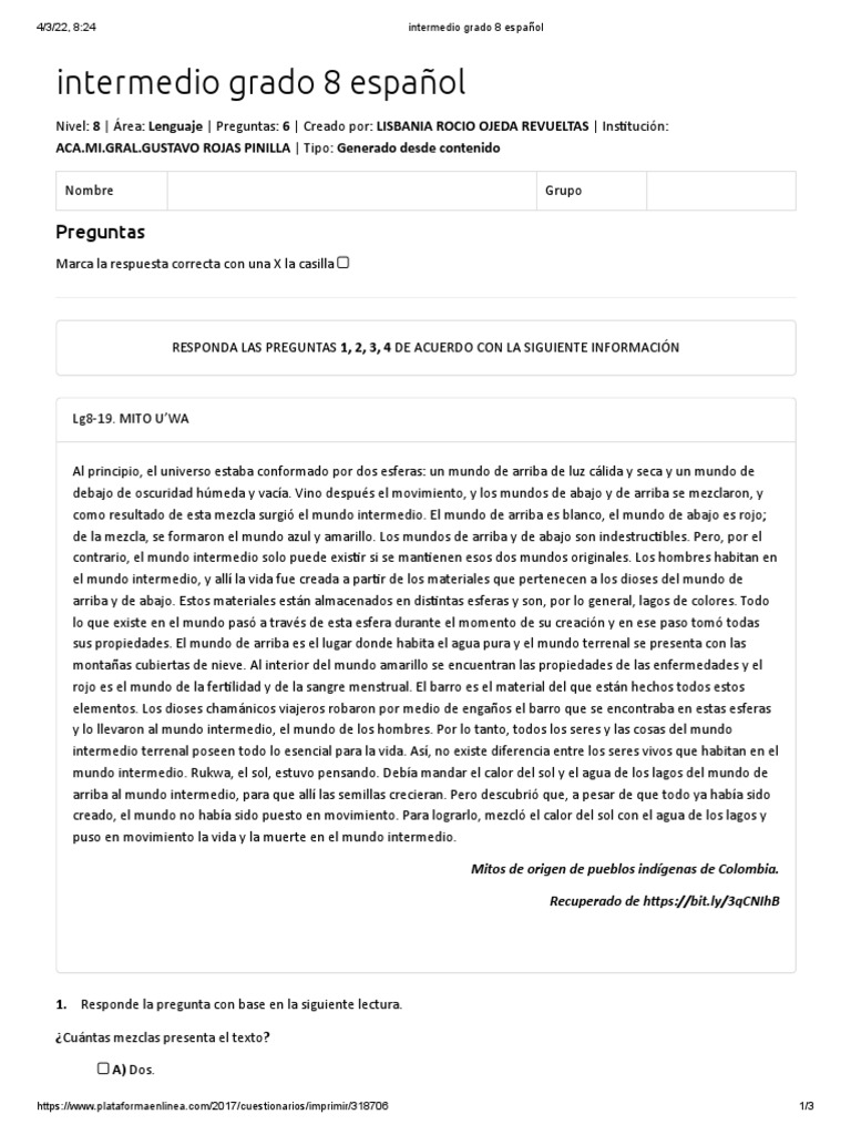 Intermedio Grado 8 Español | PDF | Agua