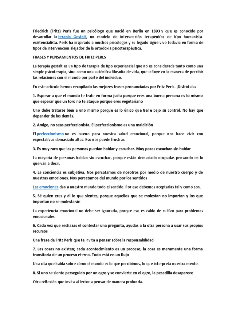 Frases Fritz Perls | PDF | Terapia Gestalt | Psicoterapia