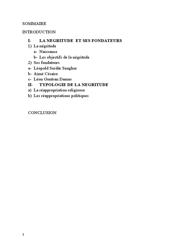 La négritude : Fondateurs et objectifs | PDF