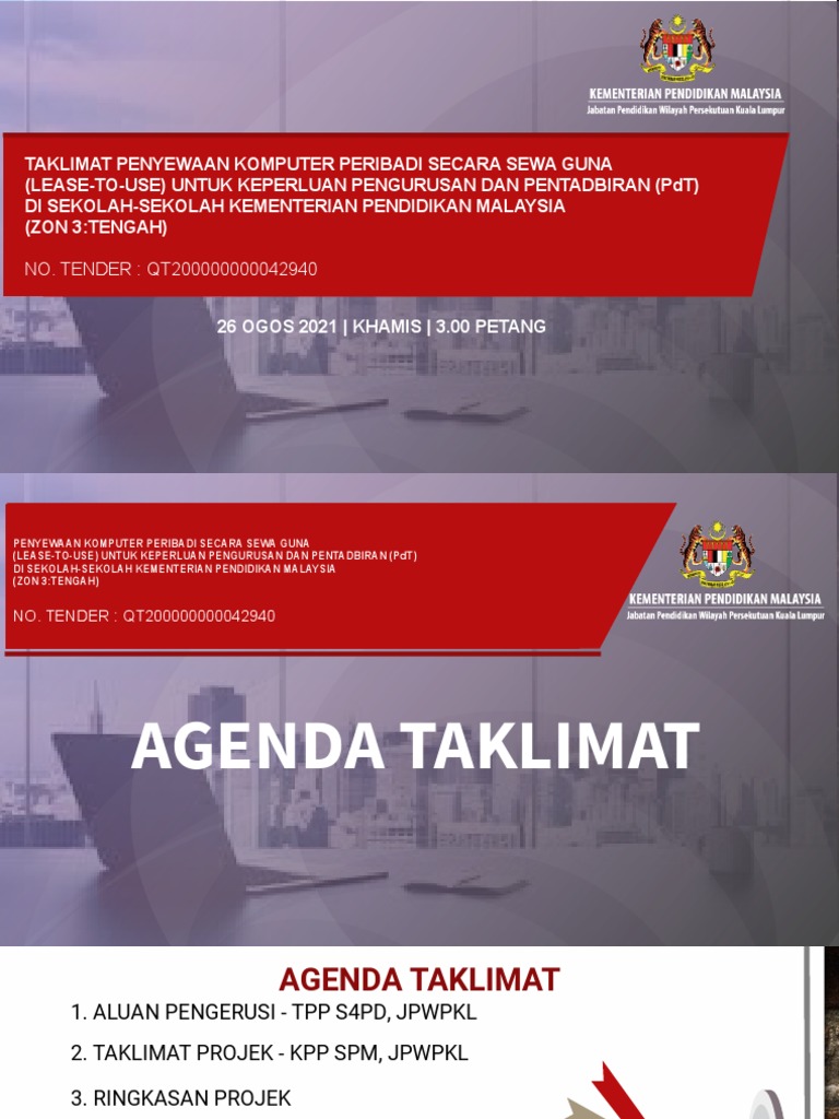 Taklimat Pelaksanaan Projek Sewaan Peralatan PDT FINAL 240821 | PDF