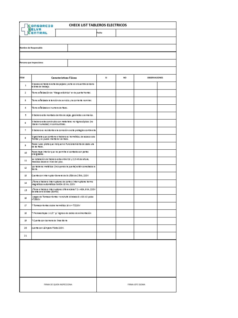 Check List Tablero | PDF