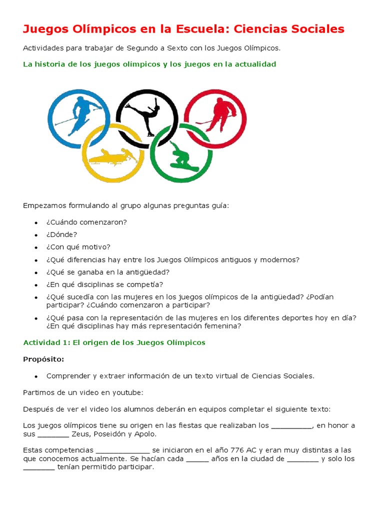 Juegos Olímpicos en La Escuela Sociales | PDF | Juegos olímpicos | Deportes