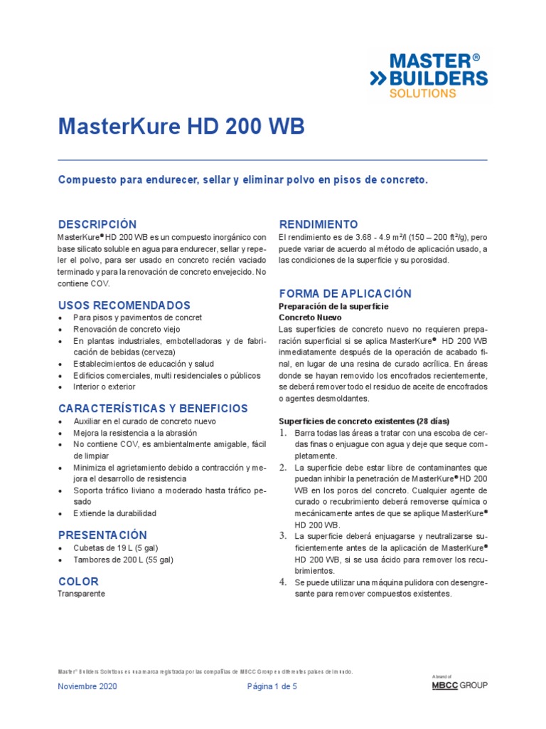 masterkure hd 200 wb - ficha técnica | PDF | Hormigón | Agua