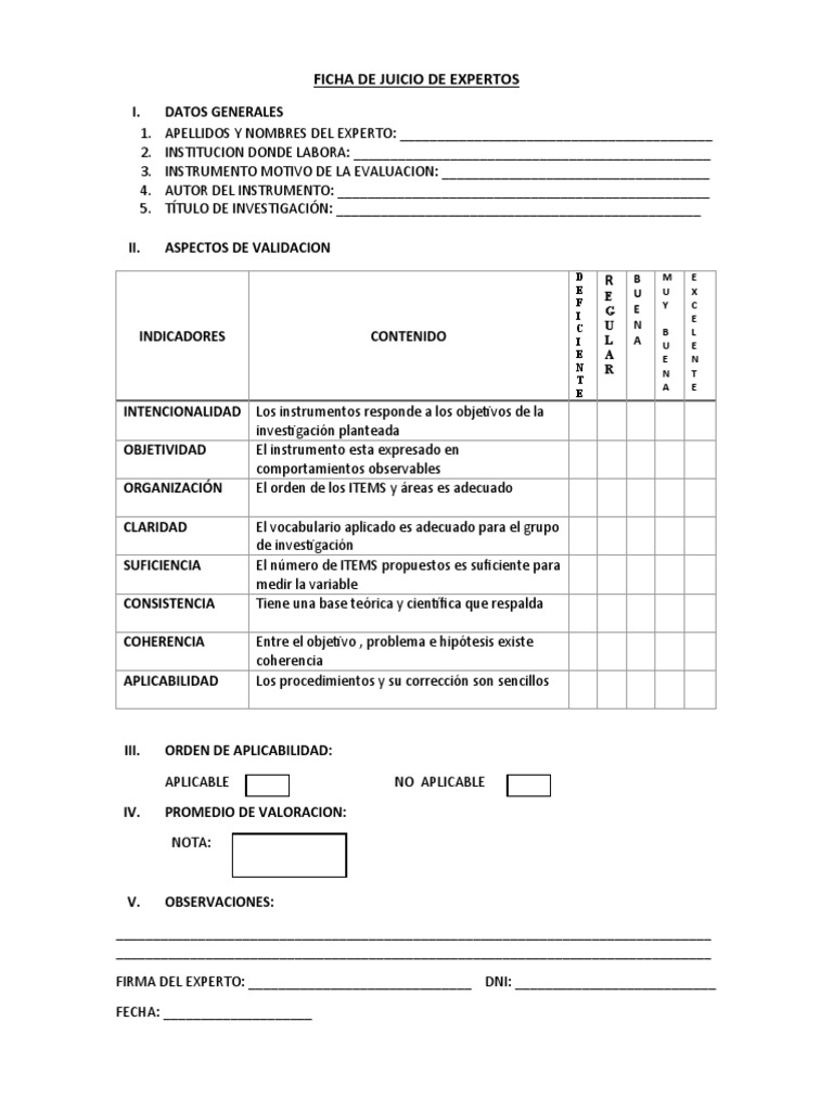 Ficha de Juicio de Expertos | PDF | Science | Cognición