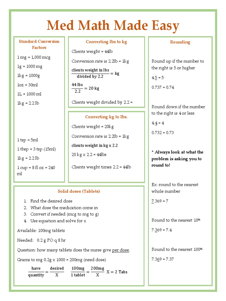 Nursing Med Math Made Easy | PDF | Chemistry | Dose (Biochemistry)